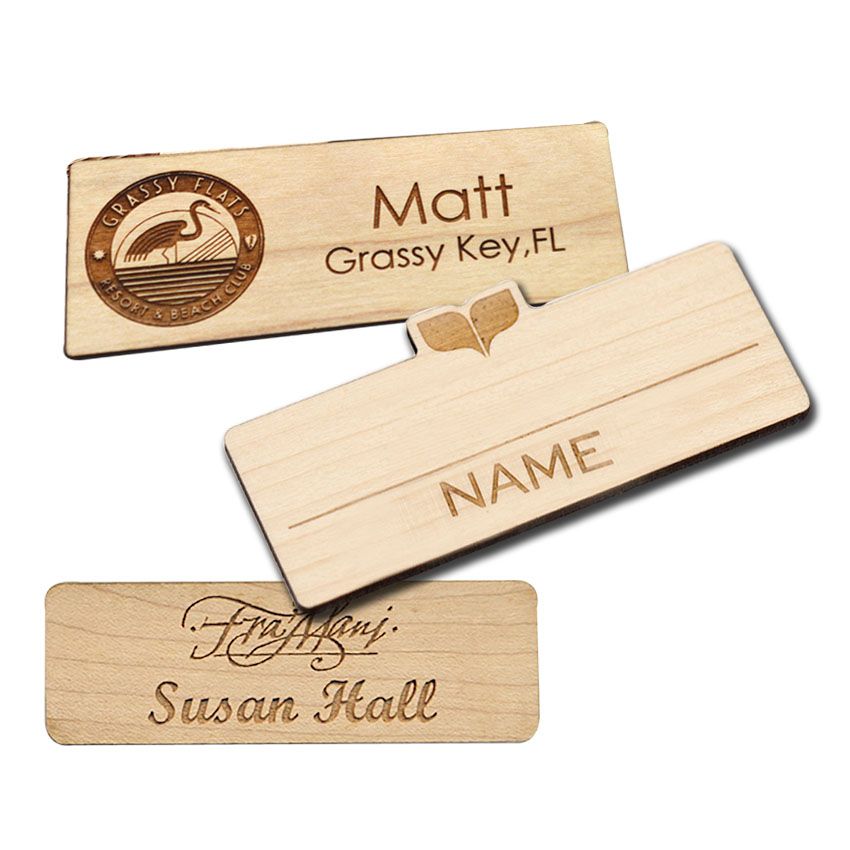 Wood name tags - Wood Engraved Name Tags | Keychain & Enamel Pins ...