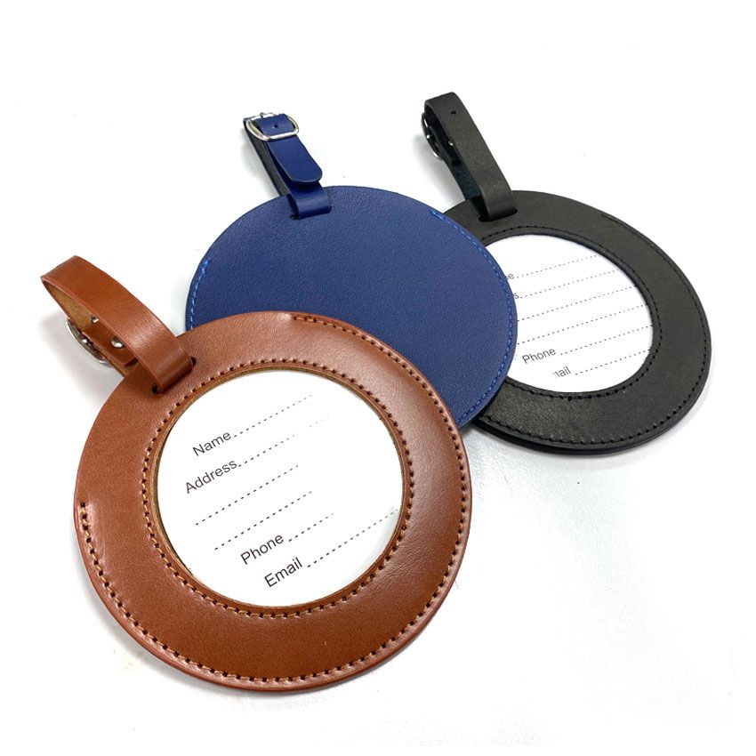Custom Logo Printed Round Leather Luggage Tag - bulk circle leather ...