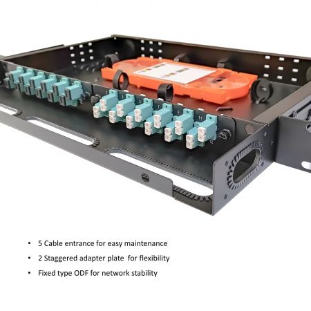 1U 24 Staggered Port Fixed Type Fiber Optic Rack Panel With Front Cover ...