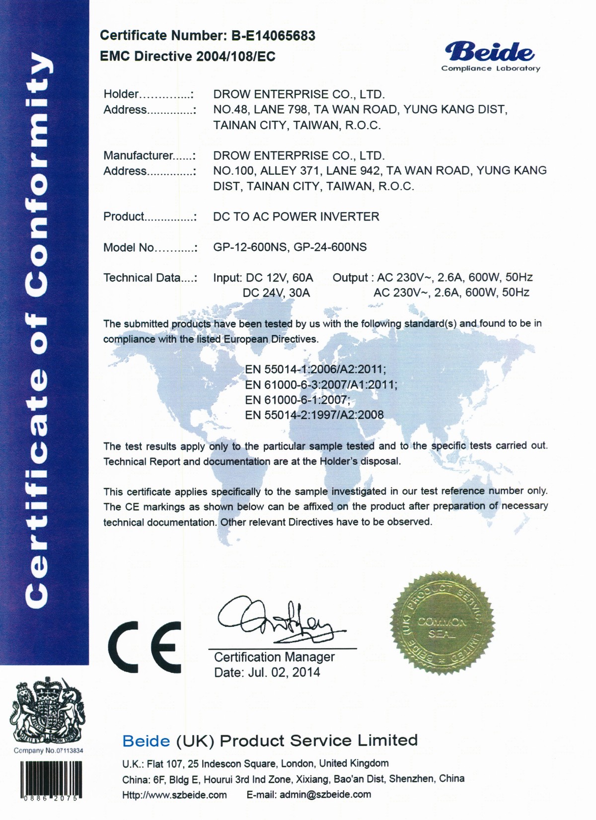 Certification | DC to AC Power Inverter | UPS | Solar Inverter ...