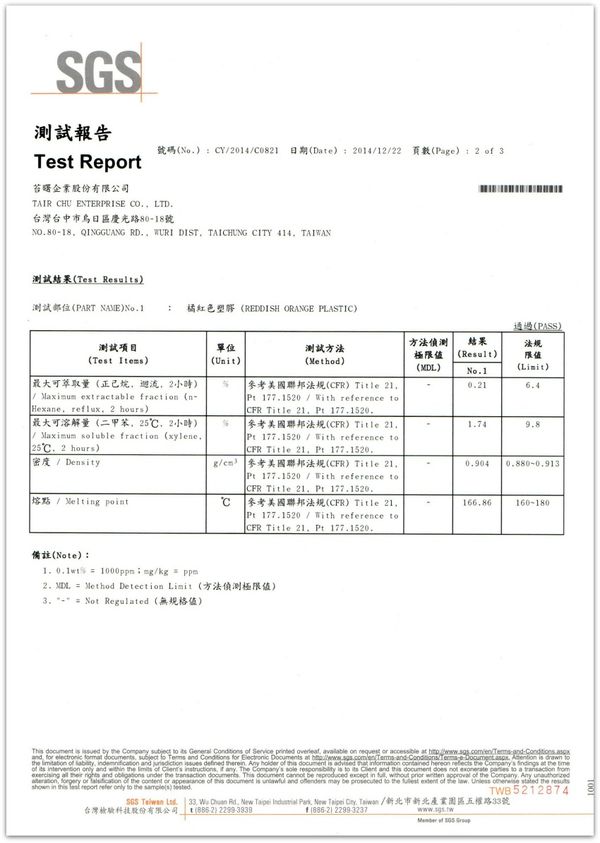 SGS Test Report for New Product | Tair Chu News and Events | Tair Chu ...