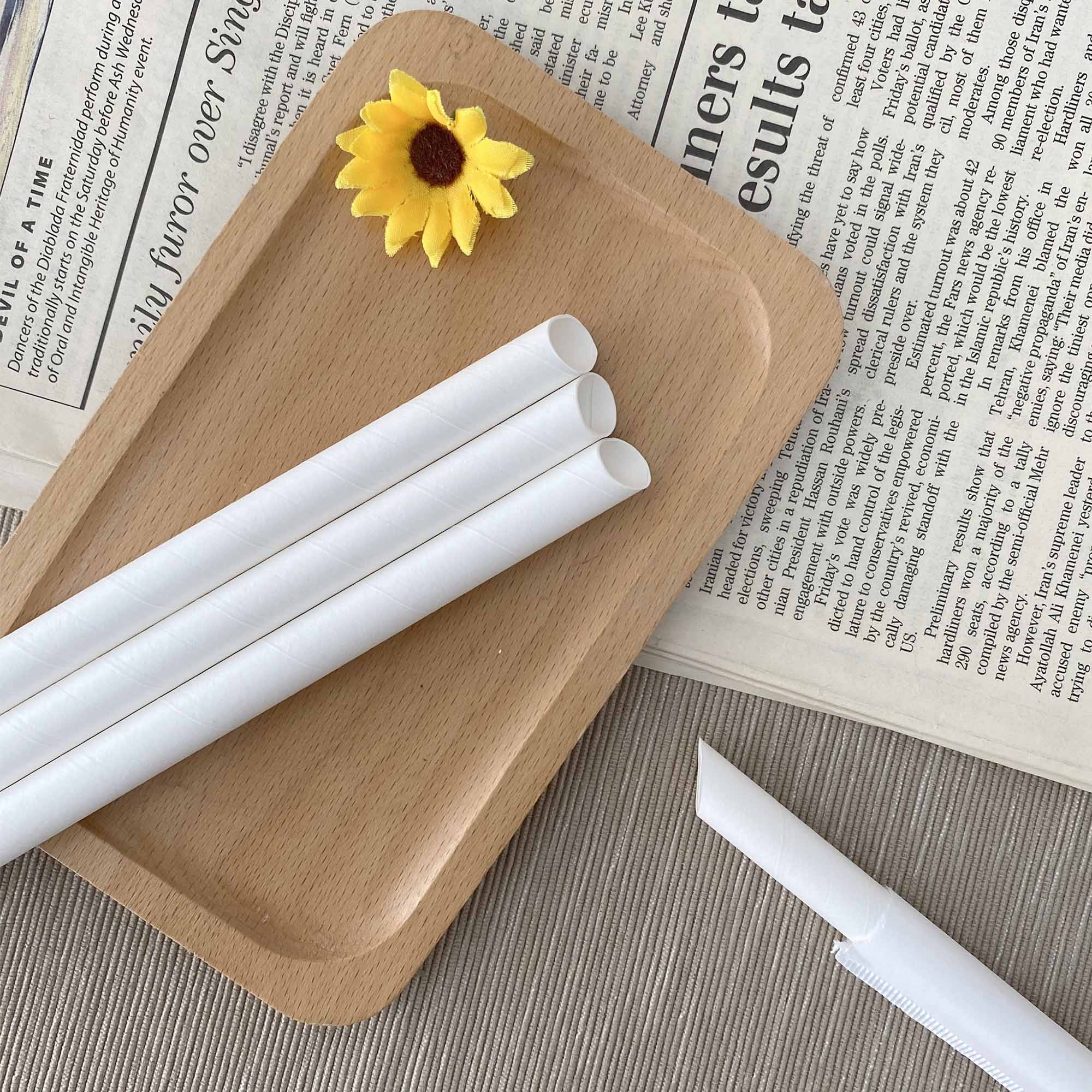 D12*L195mm Single Wrapped Piercing End Paper Straw For Bubble Tea ...