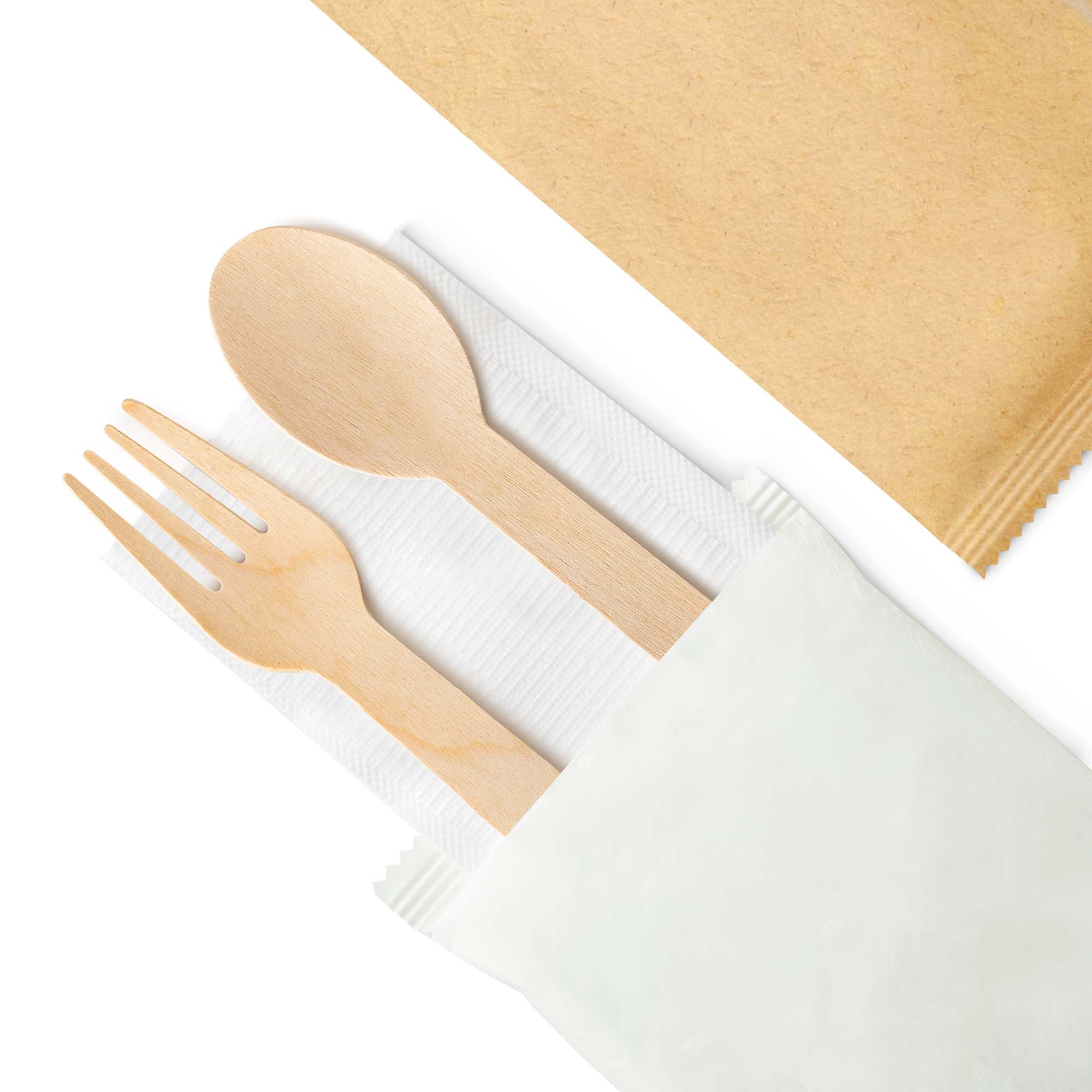 Kraft Paper-Wrapped 3-in-1 Wooden Cutlery Set - Custom 3-in-1 Wooden ...