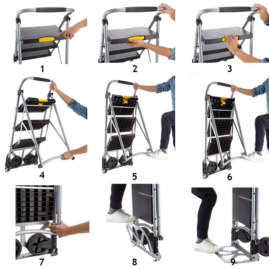 3-Steps Ladder and Cart Convertible Step Stool(Loading 135 kg) - 135 kg ...