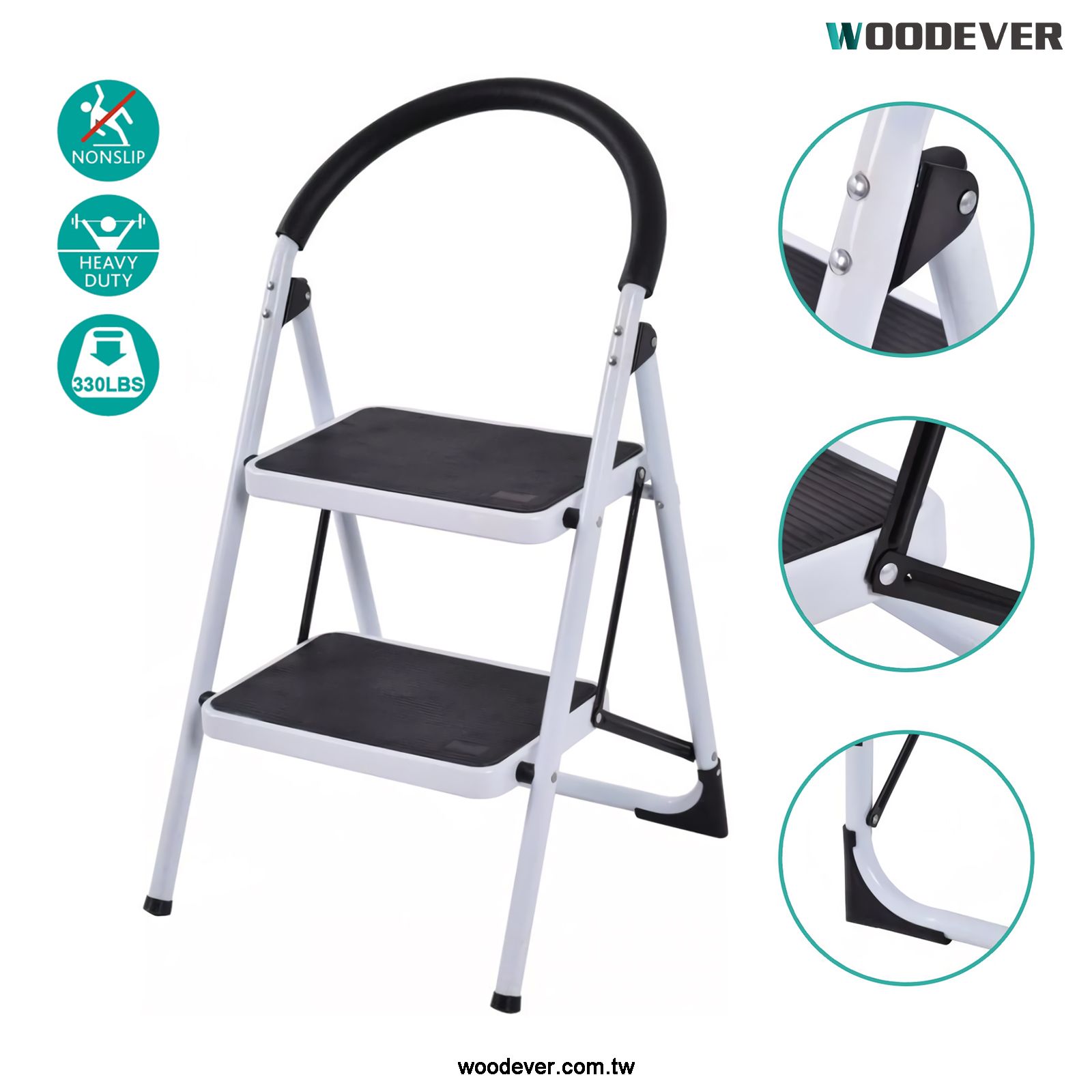 2-Steps Steel Stool Household Round Hand Grip Ladder (Loading 150 Kg ...