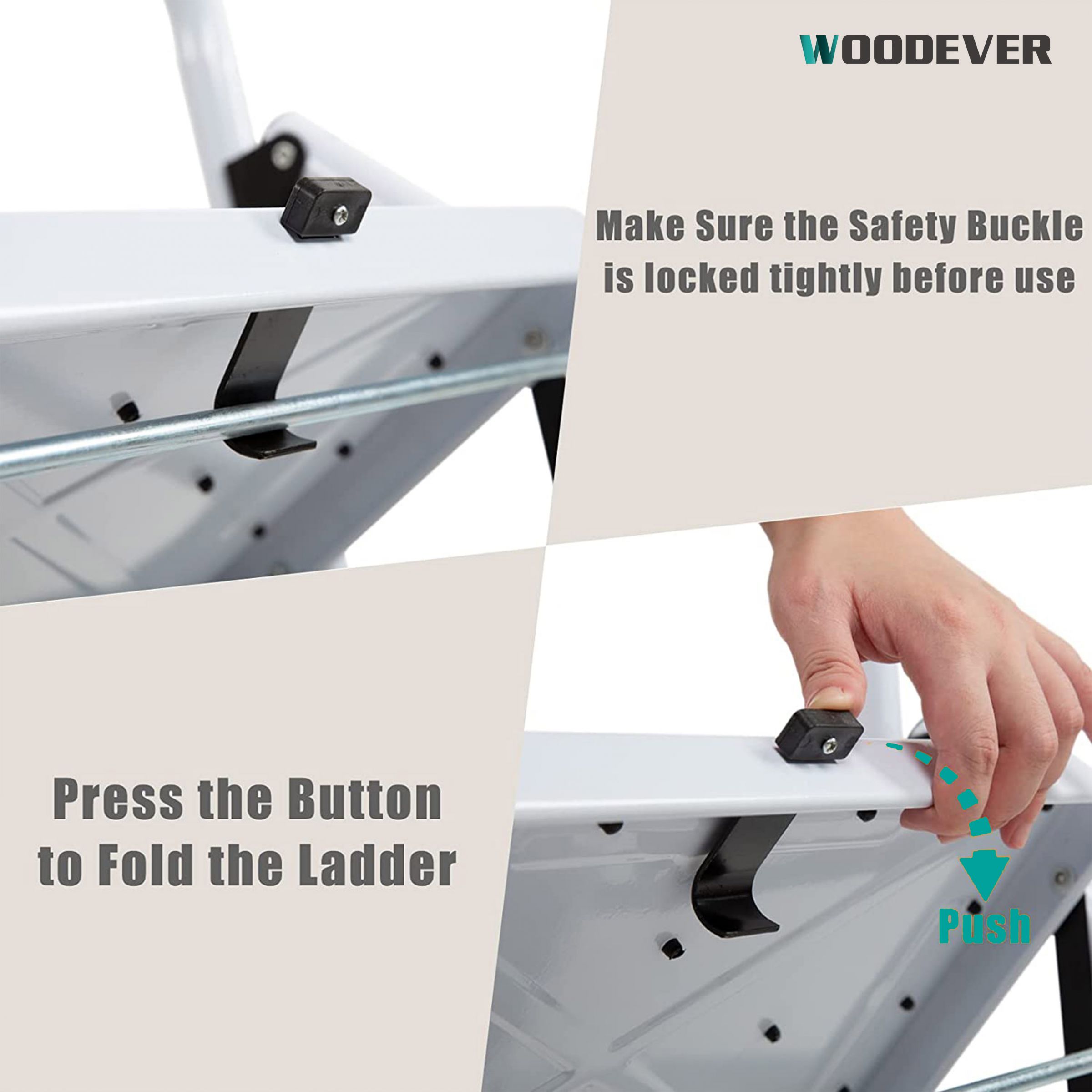 2-Step Ladder Folding Stool With High Handrail - 150 kg (330 lbs) steel ...