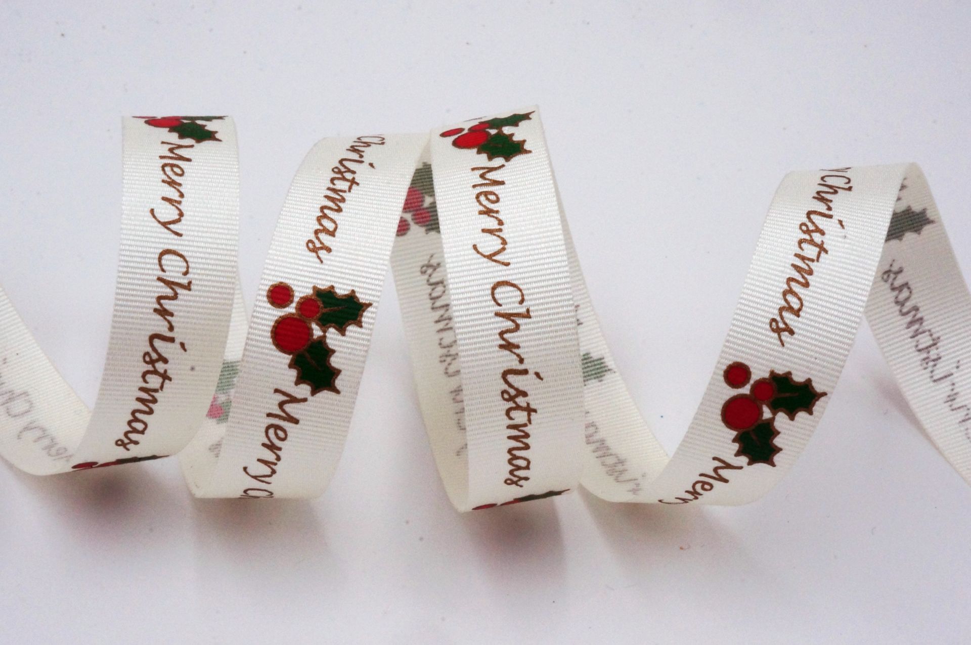 Merry Christmas & Holly Berries Ribbon | Holiday Ribbons | Wholesale ...