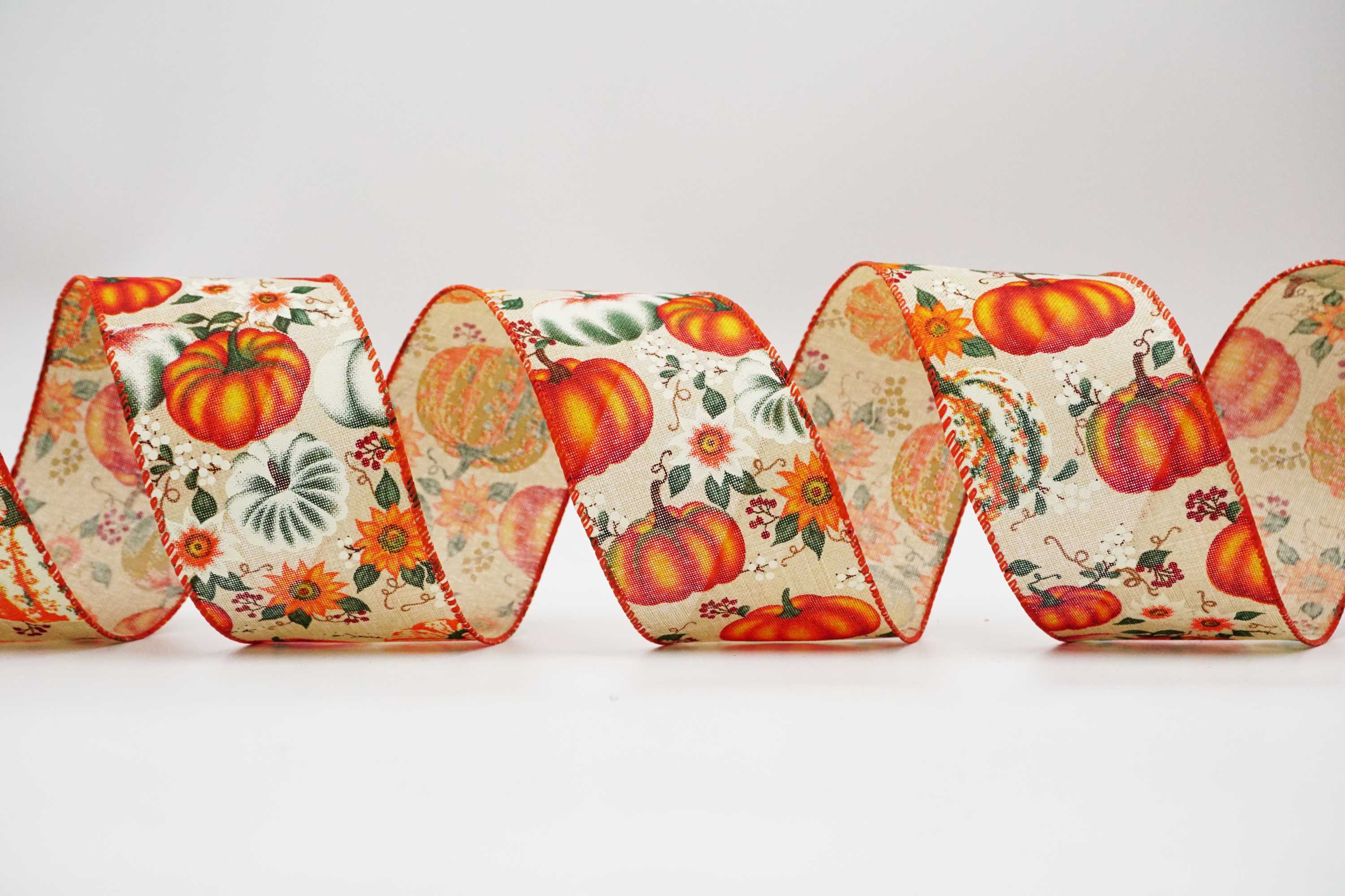 Fall Pumpkins Wired Ribbon | Holiday Ribbons | Wholesale Ribbon ...