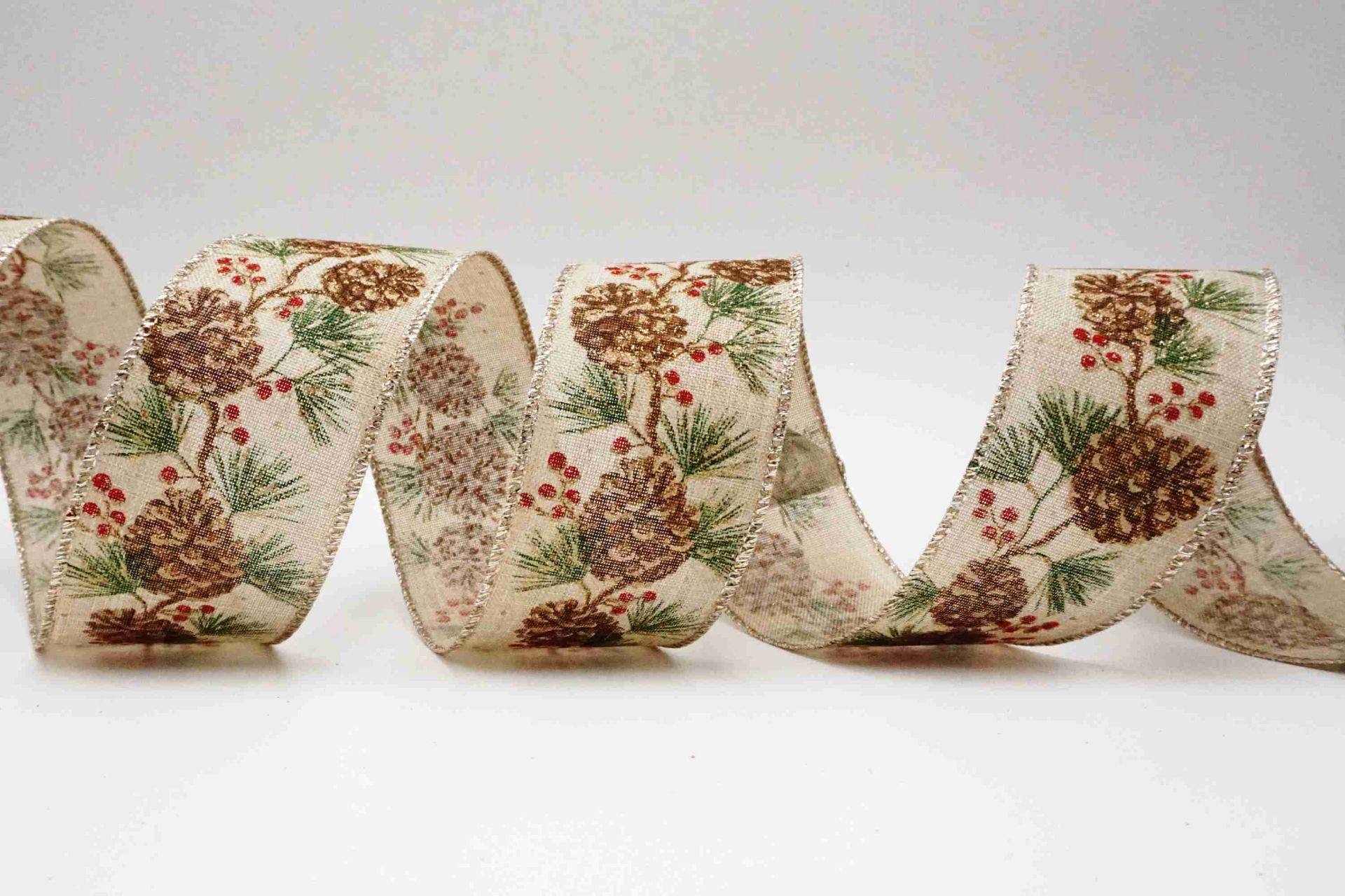 Pine Cone & Needles Ribbon | Holiday Ribbons | Wholesale Ribbon ...