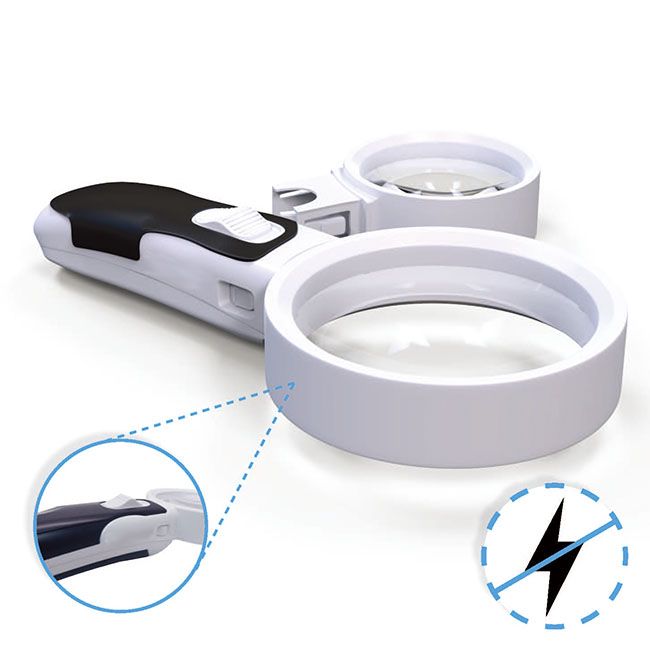 10-fach/5-fach Handlupe mit LED-Leuchten und beleuchtetem 2-Linsen-Set ...