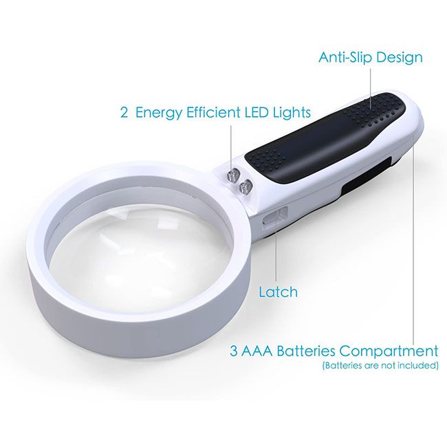 10-fach/5-fach Handlupe mit LED-Leuchten und beleuchtetem 2-Linsen-Set ...