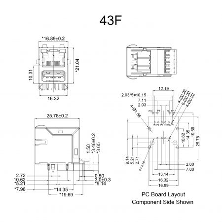 Single Port 10/100 Base-T USB Integrated RJ45 Jack with Magnetics - 10/ ...