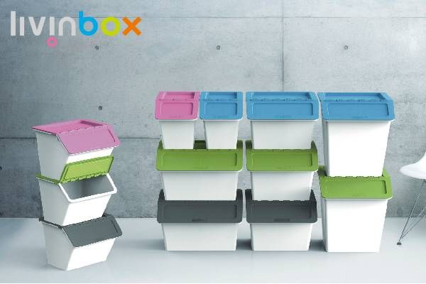 Stackable storage bin with hinged lid, 22L | Plastic Storage Solutions ...