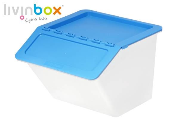 Stackable storage bin with hinged lid, 22L | Plastic Storage Solutions ...