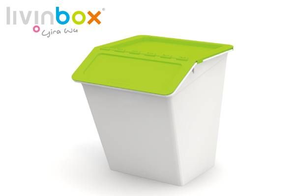 Stackable storage bin with hinged lid, 38L | Plastic Storage Solutions ...