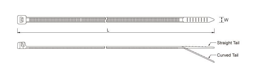 100x2.5mm (3.9x0.10 inch), Cable Ties, PP, Chemical Resistant - 11lbf ...