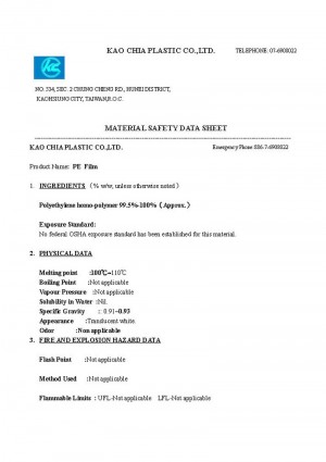 MSDS-PE FILM | Over 41 Years Production Experience of PE Blowing Film ...