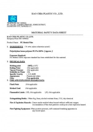 MSDS-PE SHRINK FILM | Over 41 Years Production Experience of PE Blowing ...