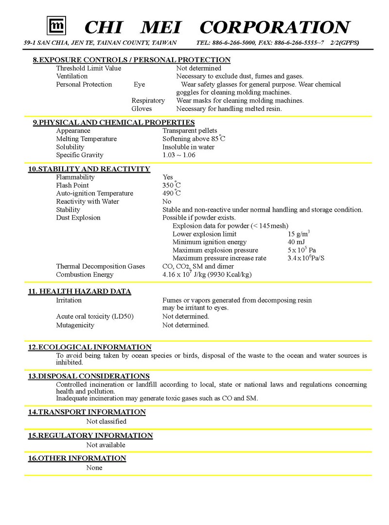 MSDS-PS MATERIAL(PG-33) | Kao-Chia Plastics Co., Ltd.