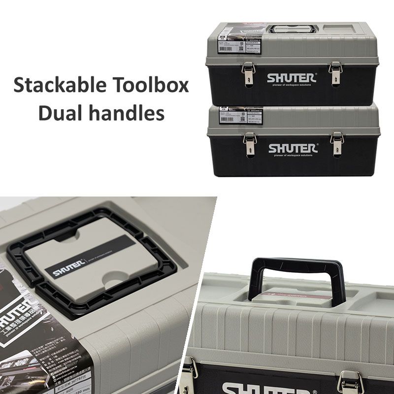 12L Professional Tool Box with 2 Trays and Metal Locks - 16.8" Tool Box ...