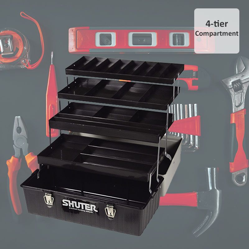 14L Professional Tool Box with 4 Trays and Metal Locks - 14L Portable ...
