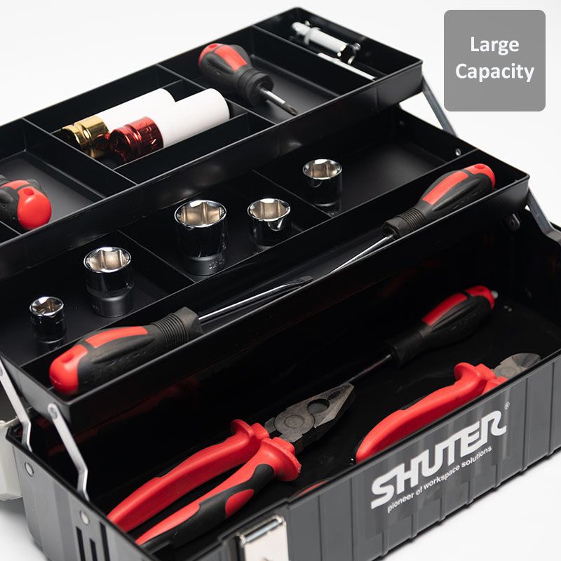 10L Professional Tool Box with 2 Trays and Metal Locks - 10L Portable Tool Box with 2-Tier Tray ...