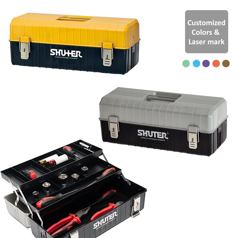 10L Professional Tool Box with 2 Trays and Metal Locks - 10L Portable Tool Box with 2-Tier Tray ...