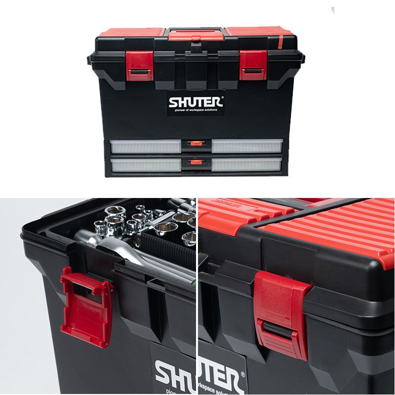 27L Professional Tool Box with 1 Tray, 2 Drawers and Plastic Locks ...