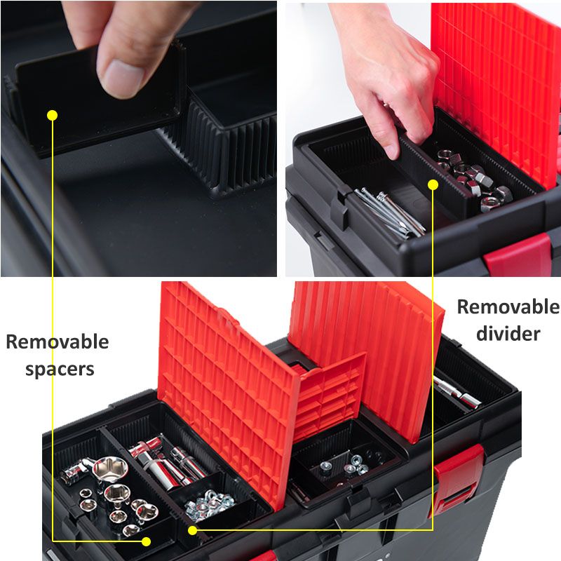 27L Professional Tool Box with 1 Tray, 2 Drawers and Plastic Locks ...