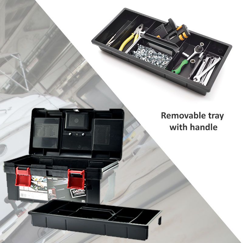 11L Professional Tool Box with 1 Tray, 2 Small Parts Organizers and ...