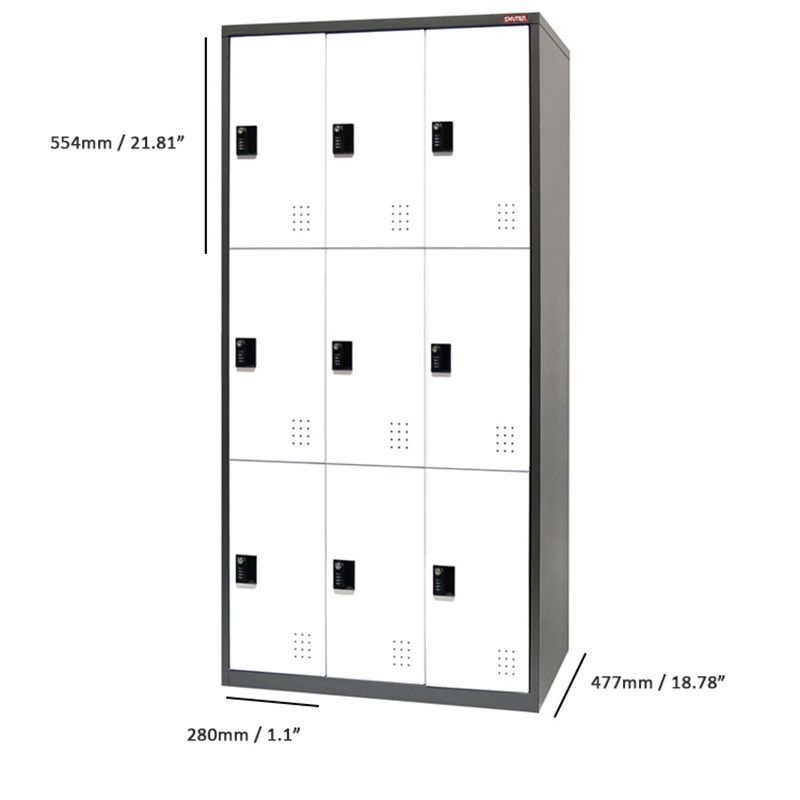 Metal Locker Cabinet, Triple Tier, 9 Compartments - Digital Metal ...