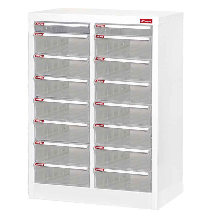 Floor Cabinet with 16 plastic drawers in 2 columns for A4 paper (2 ...