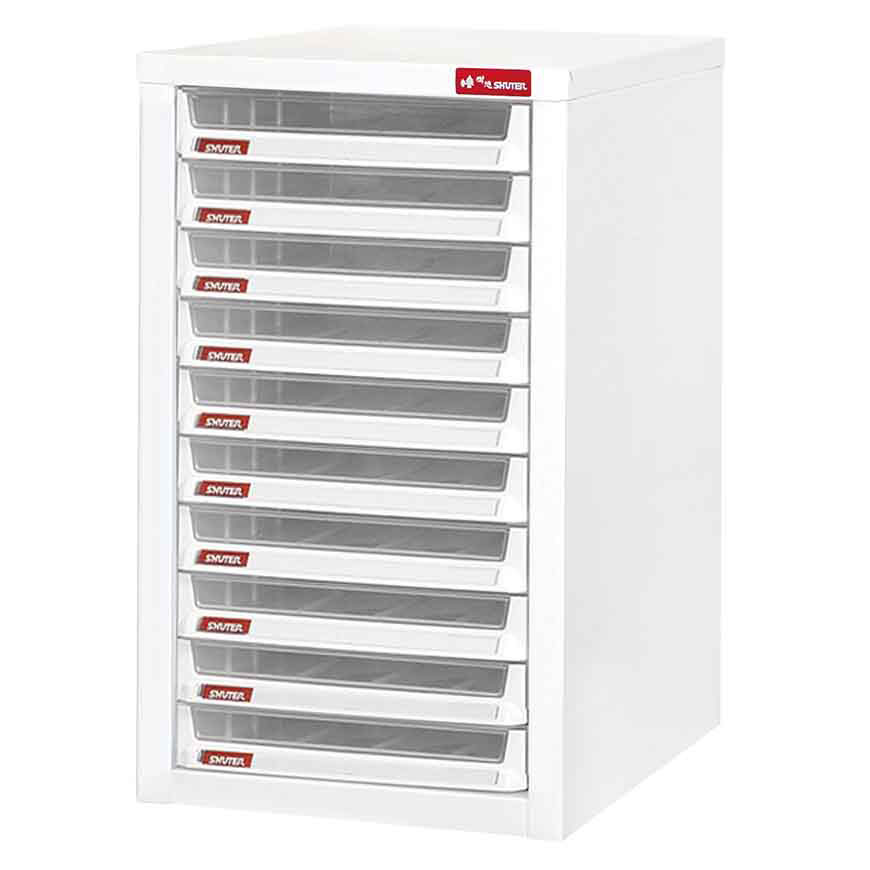 Desktop cabinet with 10 plastic drawers in 1 column for B4 paper (3.6L ...