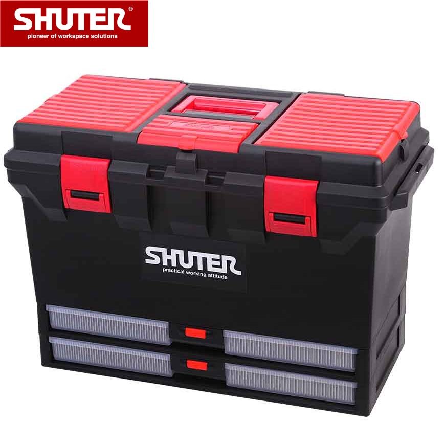 27L Professional Tool Box with 1 Tray, 2 Drawers and Plastic Locks ...