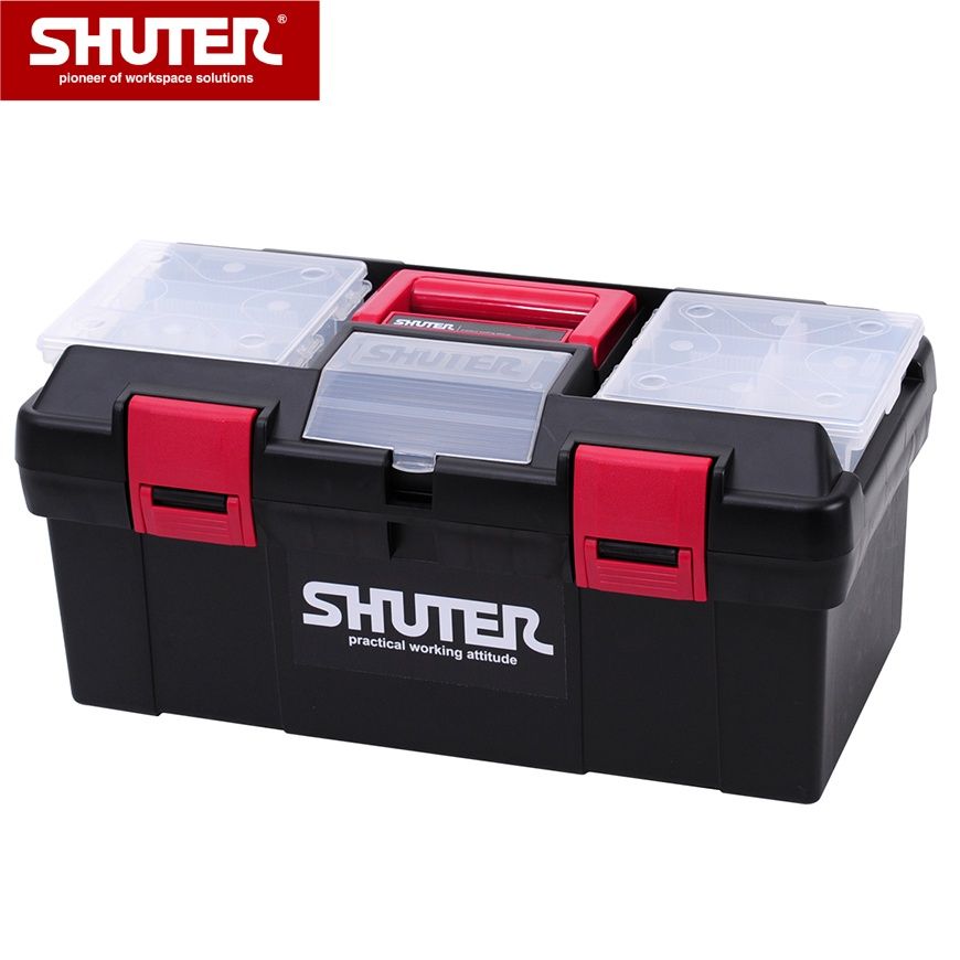 11L Professional Tool Box with 1 Tray, 2 Small Parts Organizers and ...
