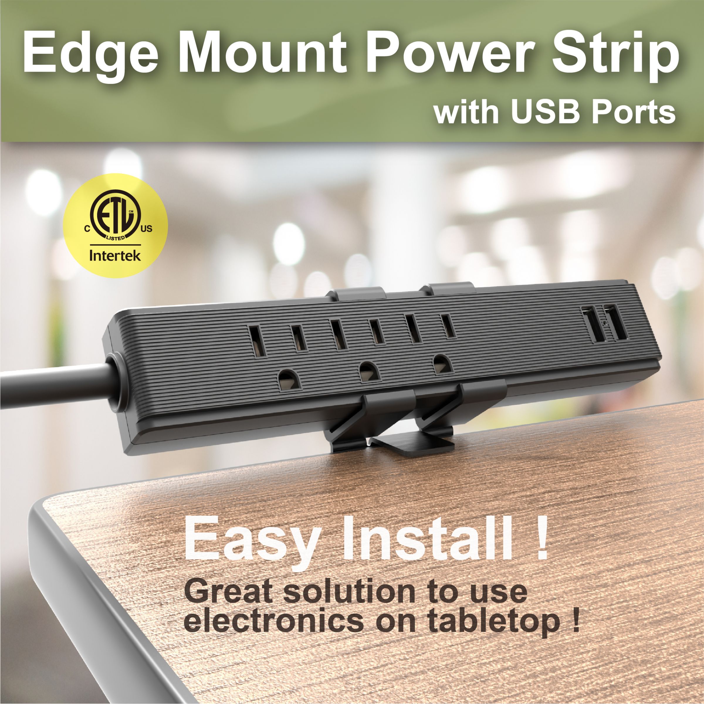 3 Outlets Desk Clamp Power Strip with 2.4A USB Charging - Desk Mount ...