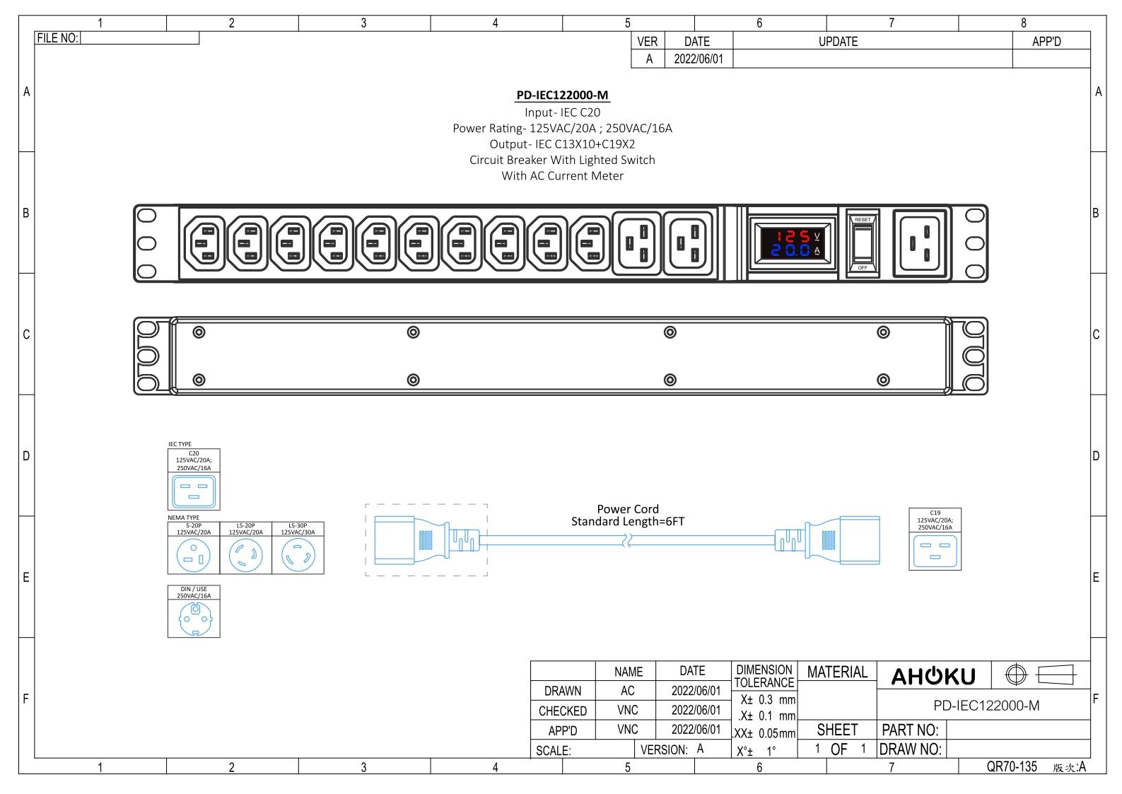 Mixed IEC C13/C19 Metered PDU with Built-In Voltage Current Display - Horizontal Metered Rack ...