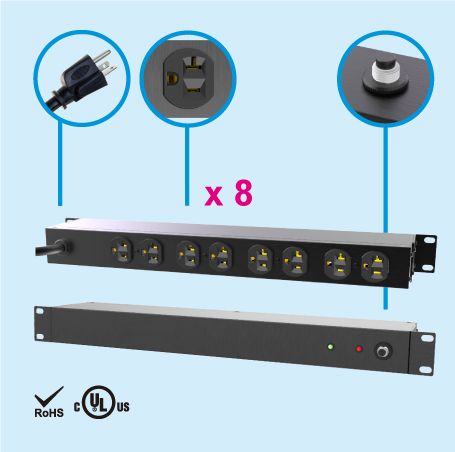 8 NEMA 5-20 1U 19" Rack PDU Power Strip - Rackmount Surge Protector ...