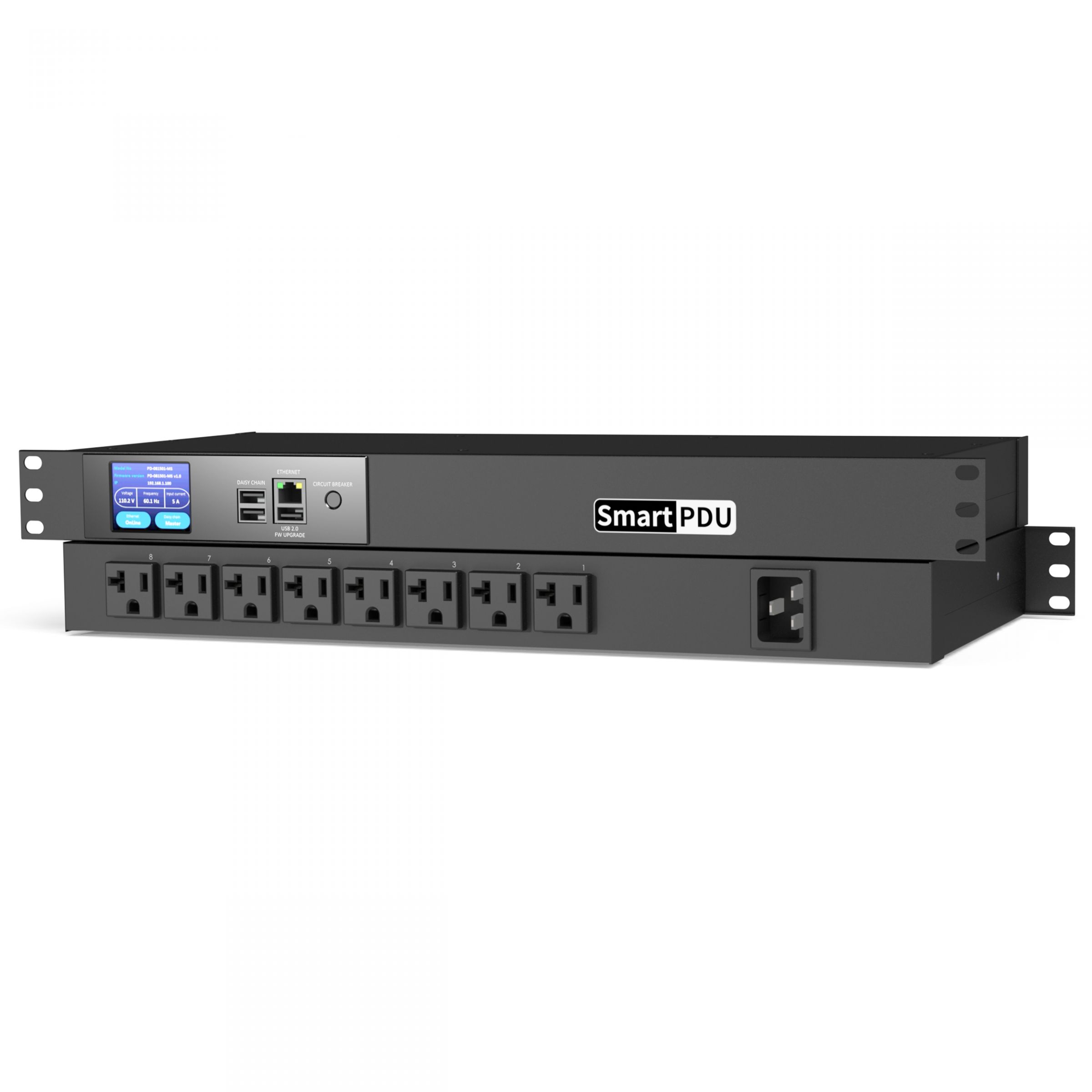 8 NEMA 5-20R LCD Touch Screen Network-Grade Remote Power Management Smart PDU - Intelligent PDU ...