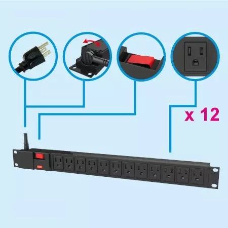USA Canada 12 Outlet PDU 19in Rack Surge NEMA 15A UL/cUL - Rackmount ...