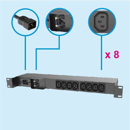 8 Outlets IEC 60320 C13 1U Metal PDU 20A Wall Mount - Power Strip PDU ...
