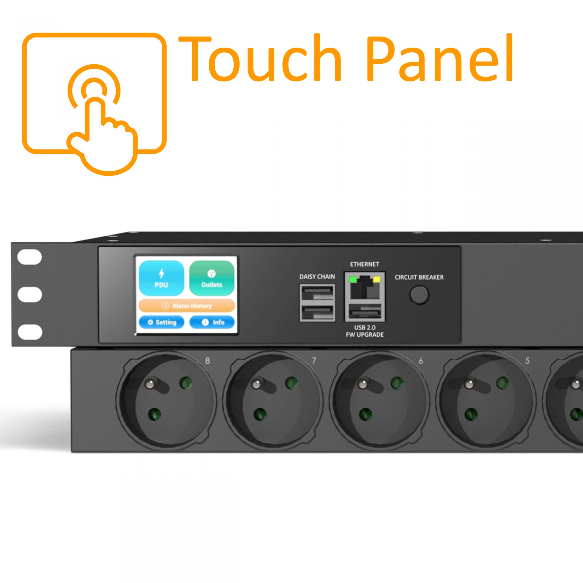 8 French Outlets LCD Touch Screen Network-Grade Remote Power Management Smart PDU - European ...