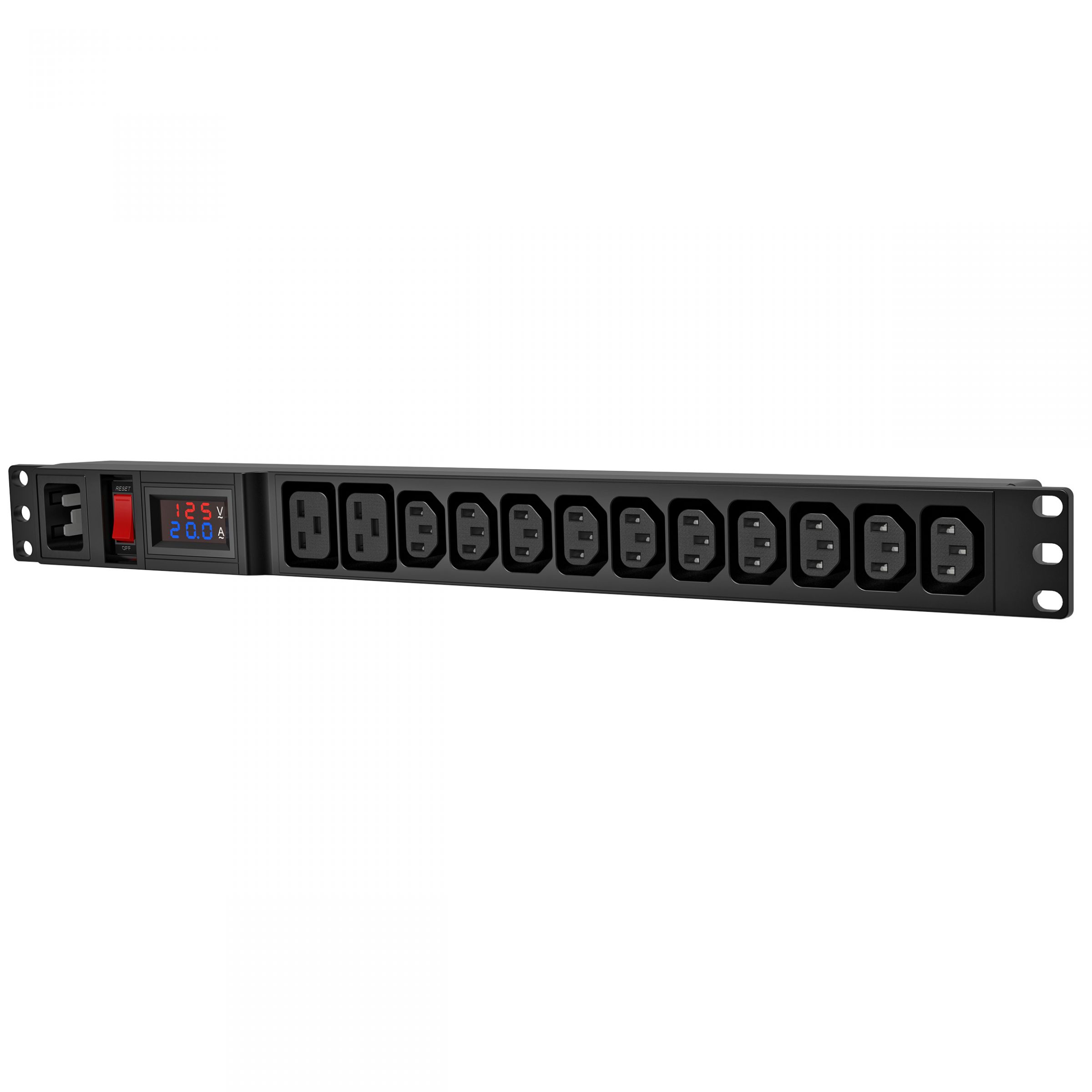 Mixed IEC C13/C19 Metered PDU with Built-In Voltage Current Display - Horizontal Metered Rack ...
