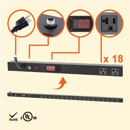 18 NEMA 5-20 0U Vertical Metered PDU Power Strip - Rackmount Vertical ...