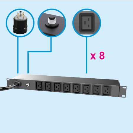 IEC C19 1U Metal Horizontal Rack Mount PDU - 19" IEC C19 Socket Outlet Strip with Overload ...