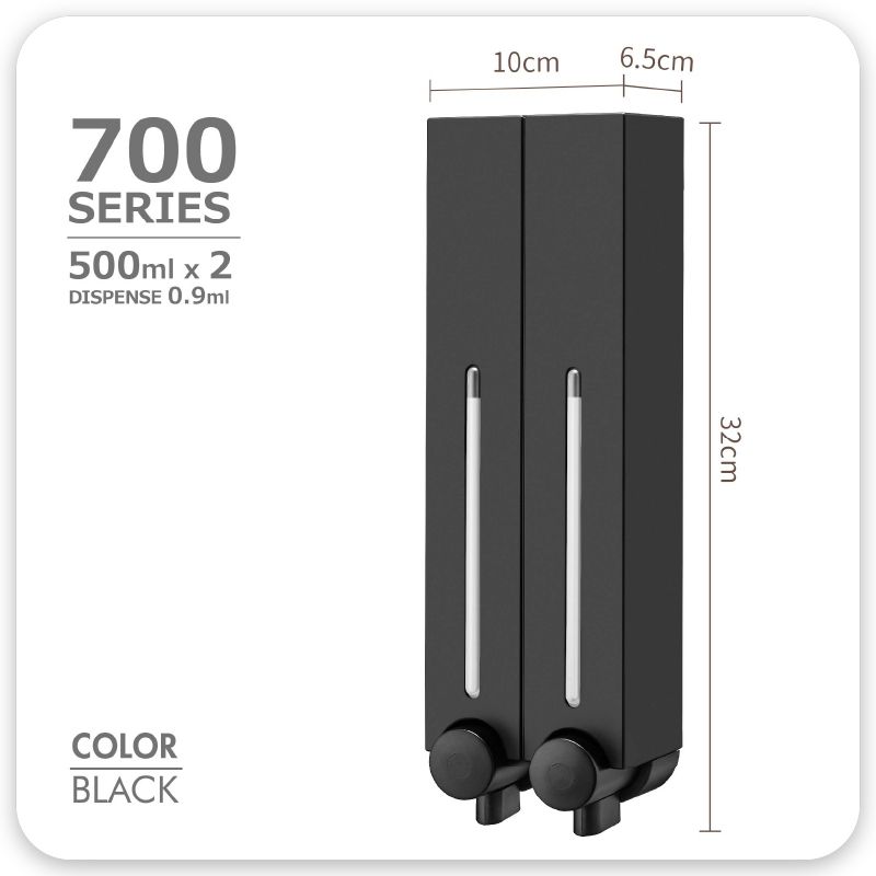 Matte Black Bathroom Dispenser - Matte Black 500ml Double Dispenser ...